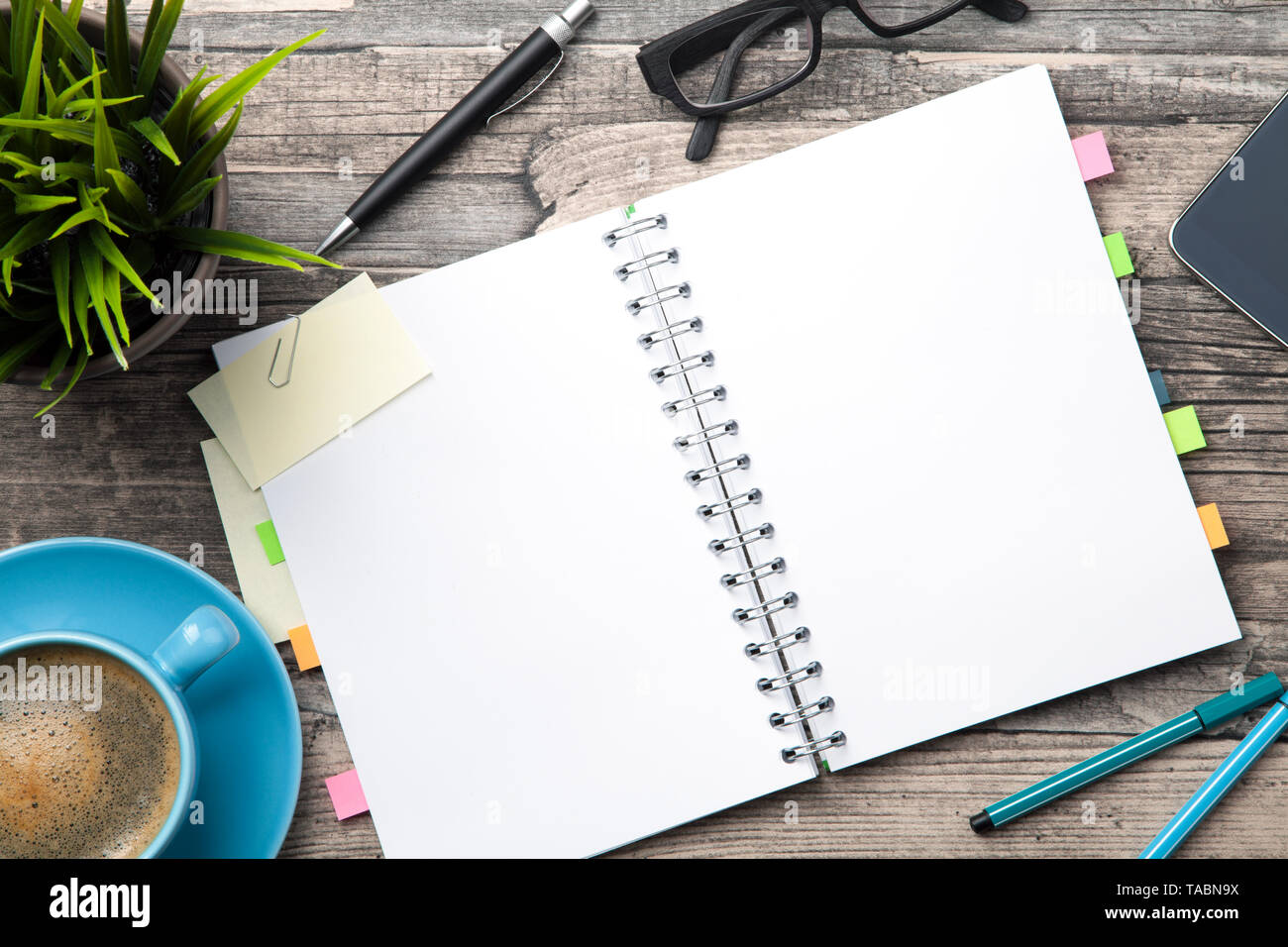 Desk coffee notepad hi-res stock photography and images - Alamy