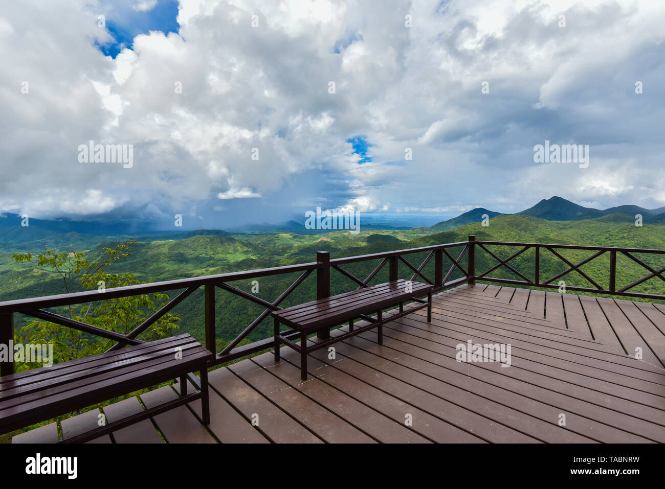 Terrace on view forest mountain Landscape bench on balcony out doors ...