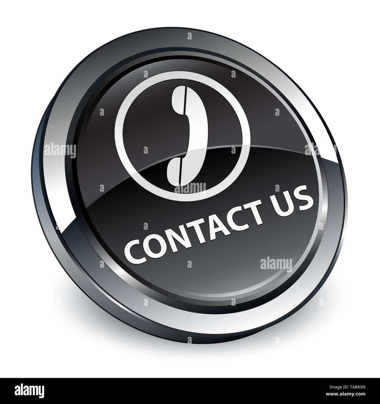 Contact us (phone icon) isolated on 3d black round button abstract ...