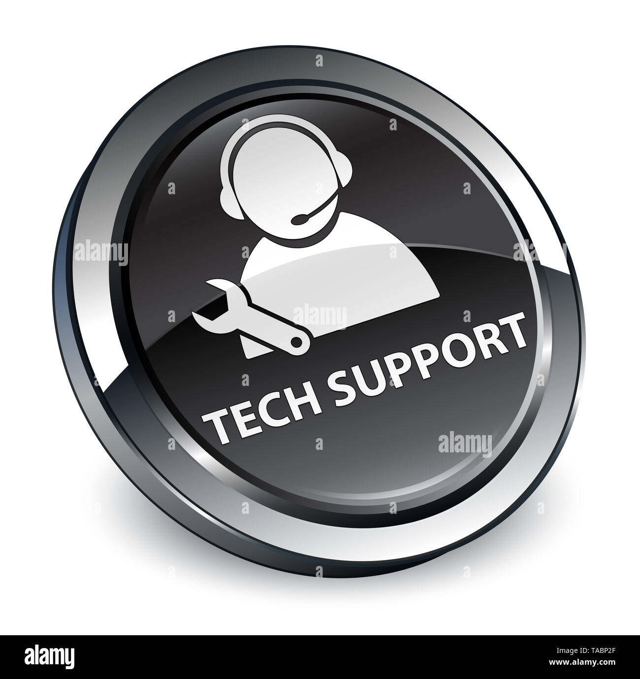 Tech support isolated on 3d black round button abstract illustration ...