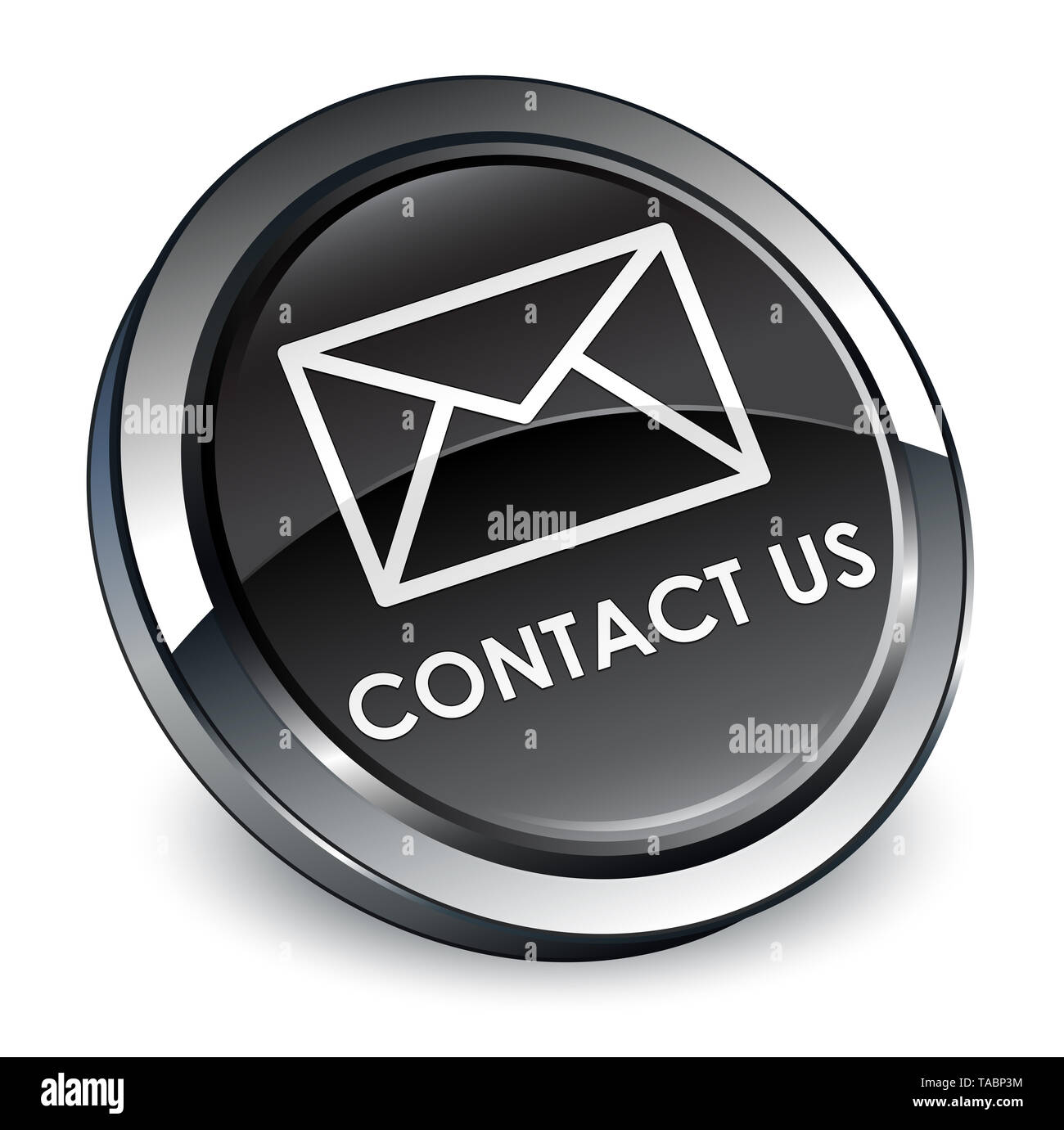 Contact us (email icon) isolated on 3d black round button abstract ...