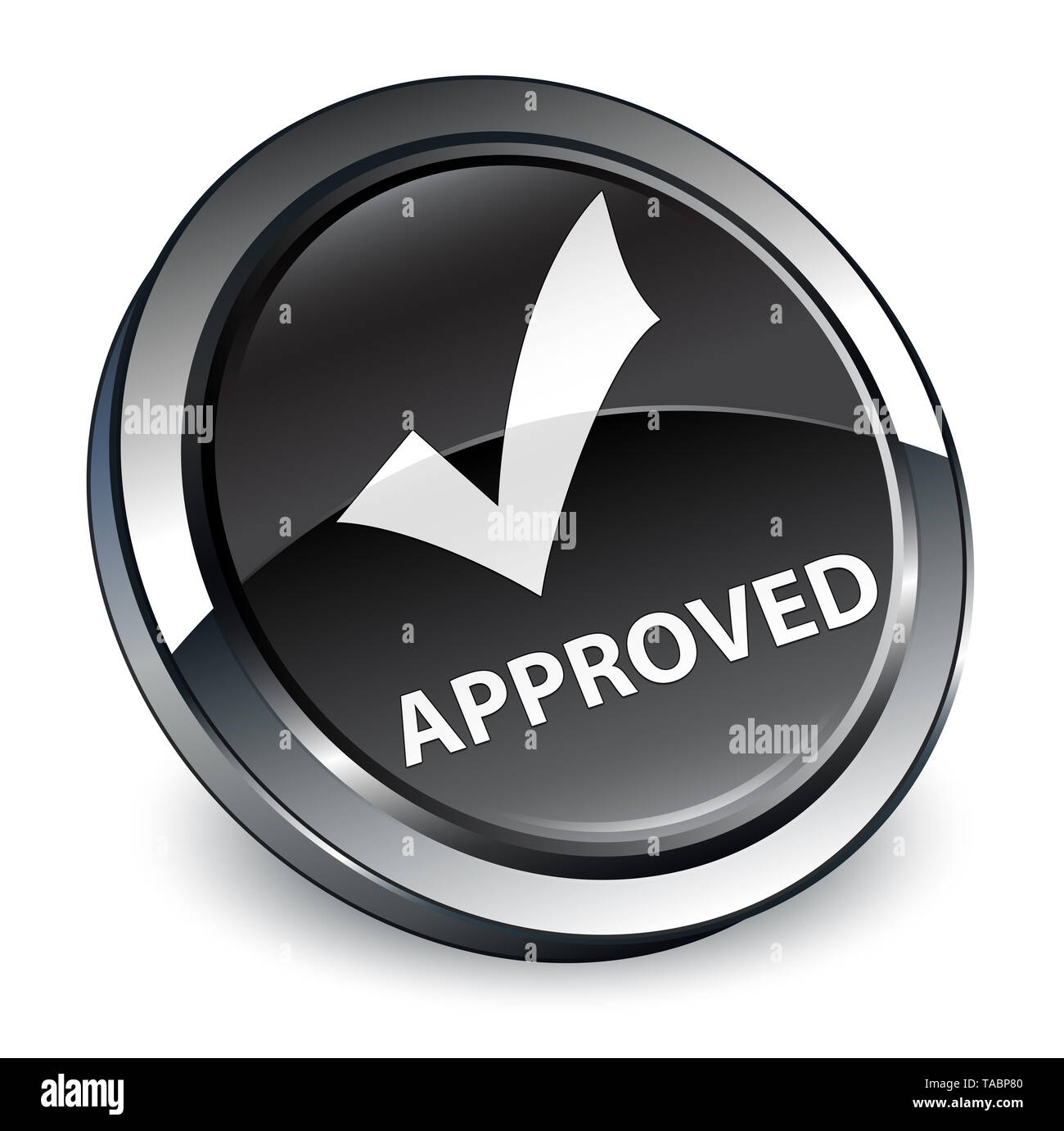 Approved (validate icon) isolated on 3d black round button abstract ...