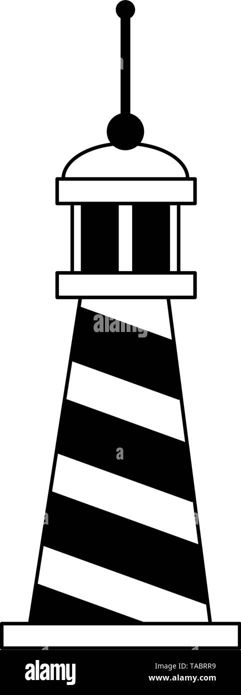 Lighthouse nautical building symbol isolated in black and white Stock ...