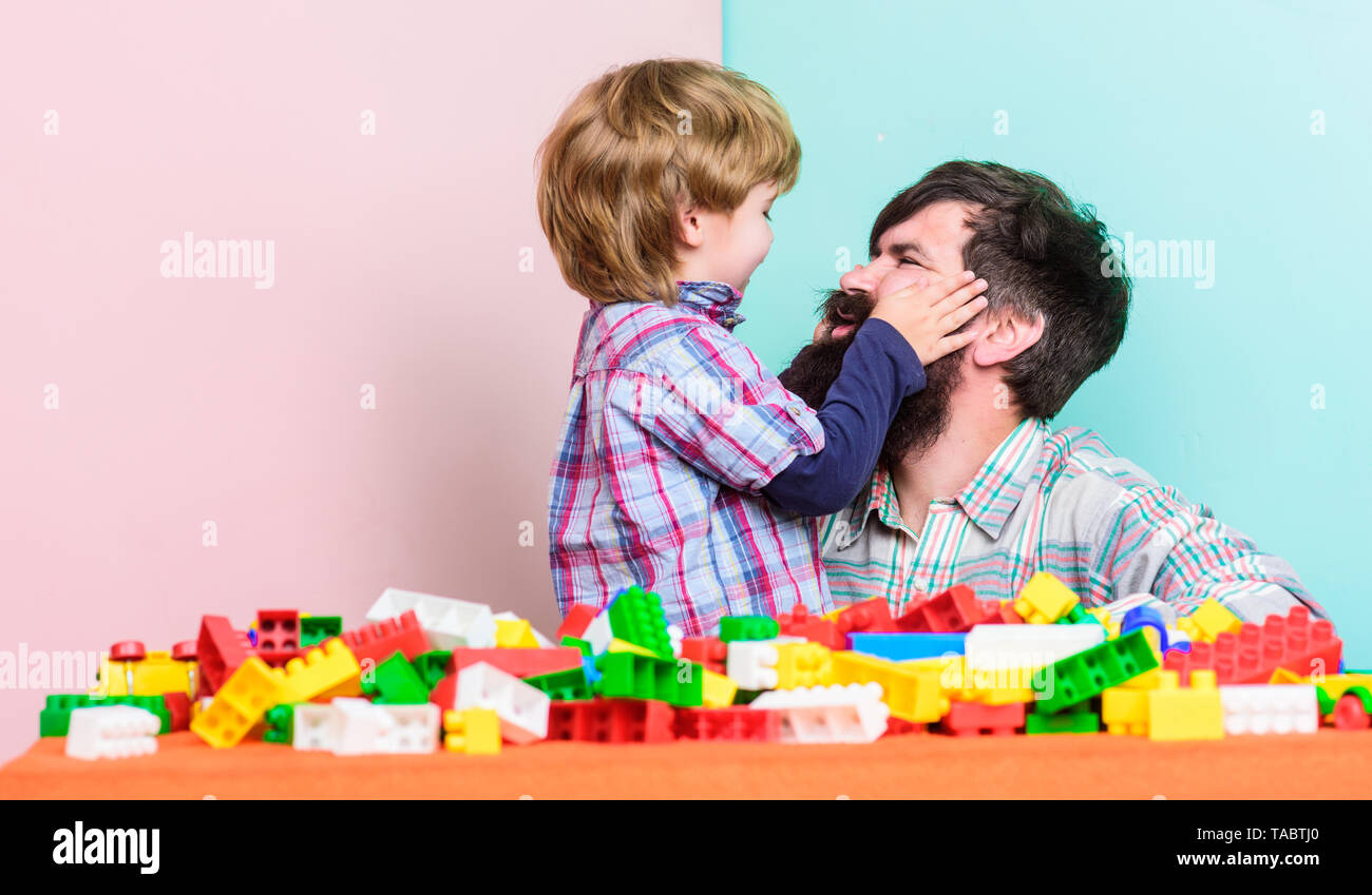 happy family leisure. small boy with dad playing together. father and ...