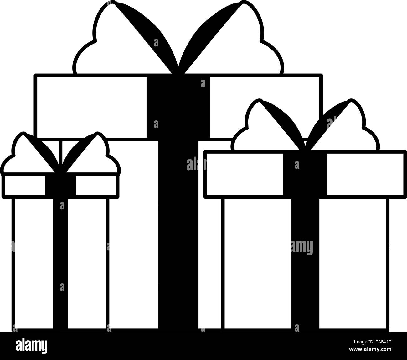 Gift boxes present cartoon isolated in black and white Stock Vector ...