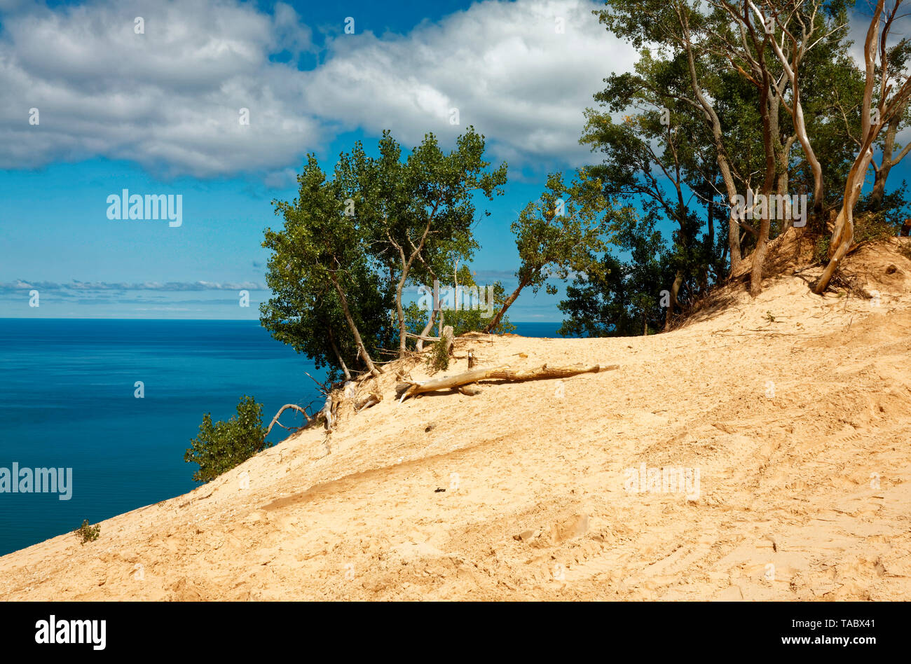 high sand dunes; overlook; Lake Michigan; blue water; nature; Pierce ...