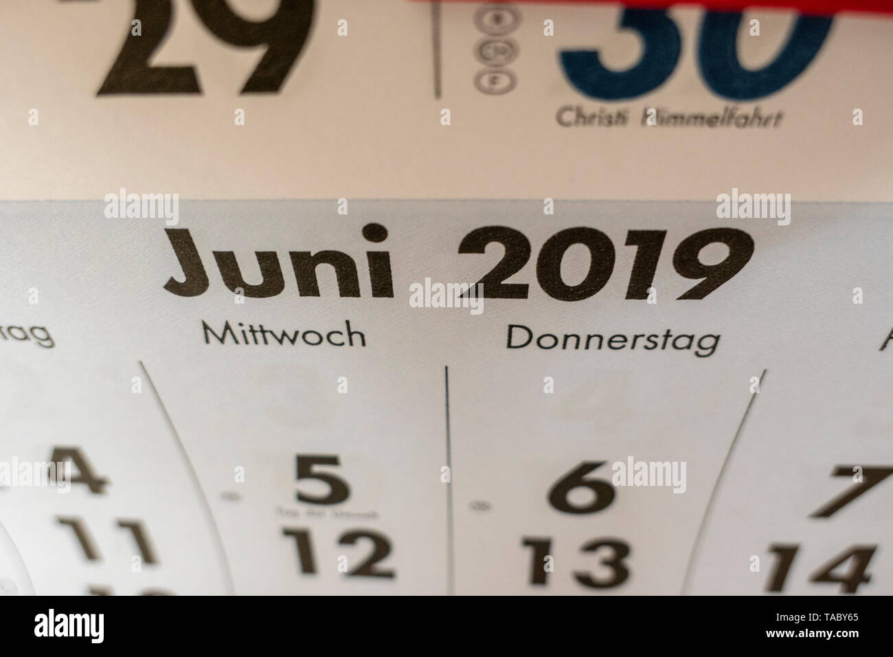 Calendar with focus on June 2019 with the text Wednesday and Thursday ...