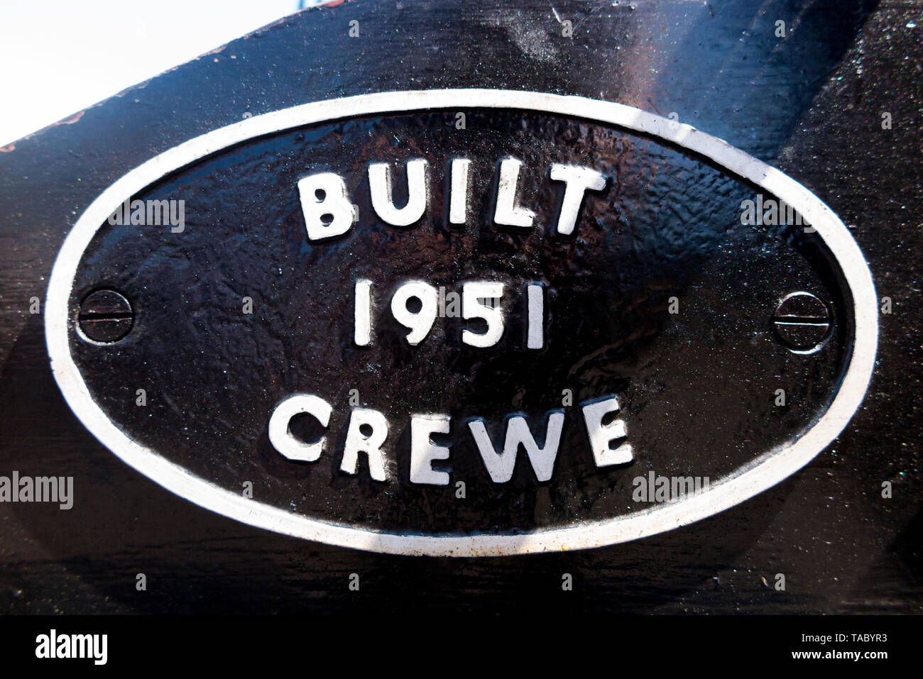 Built in Crewe 1951 metal plate on the British railways train which is ...