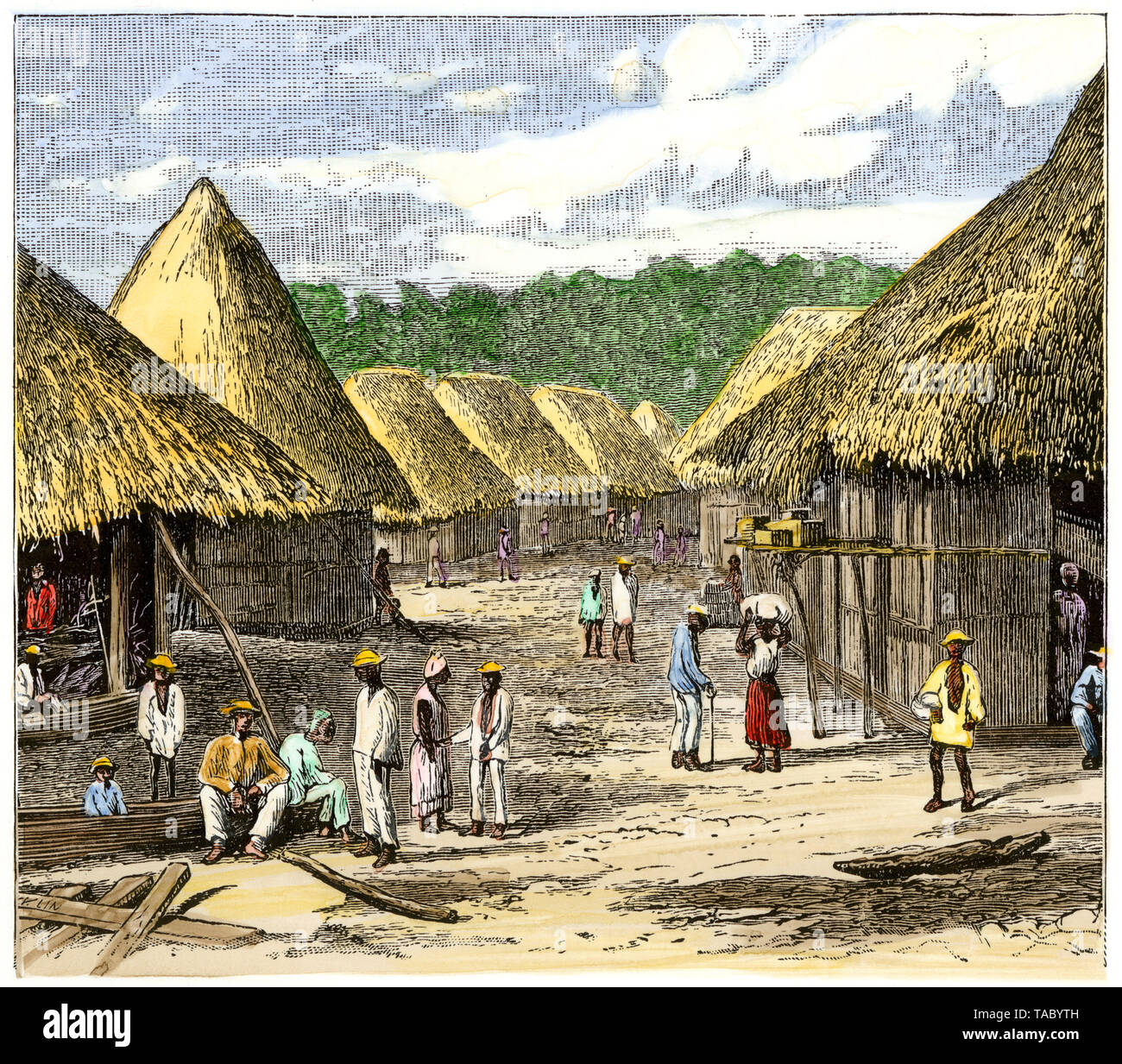 Native Paraguayan village, 1800s. Hand-colored woodcut Stock Photo - Alamy