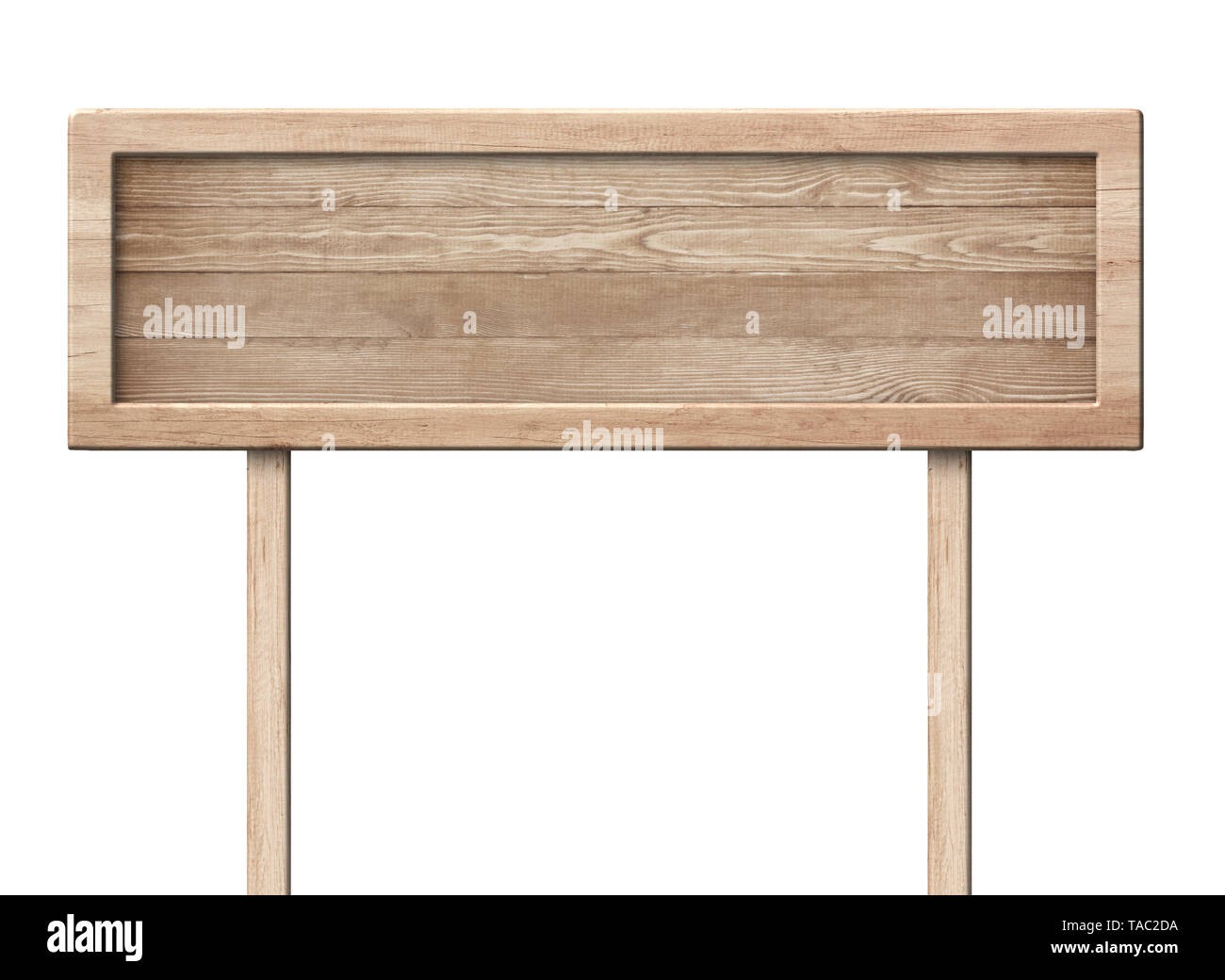 Oblong wooden double pole sign with frame and made of bright natural ...