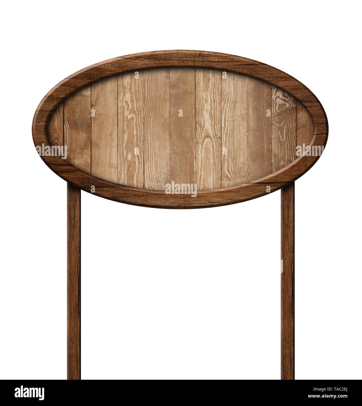 Oval wooden pole signpost made of natural wood and with dark frame ...