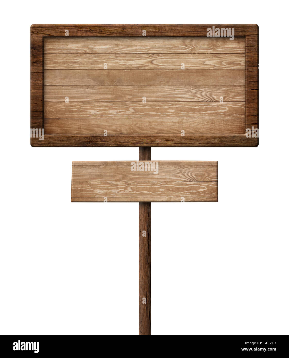Wooden double signpost made of natural wood and with dark frame and ...