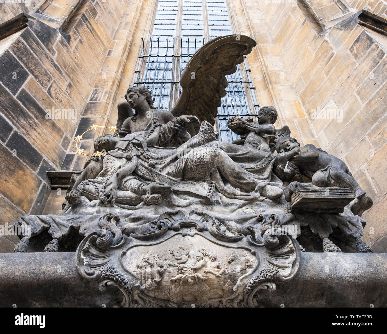 Statue of St. John of Nepomuk at St. Vitus Cathedral of Prague. Czech ...
