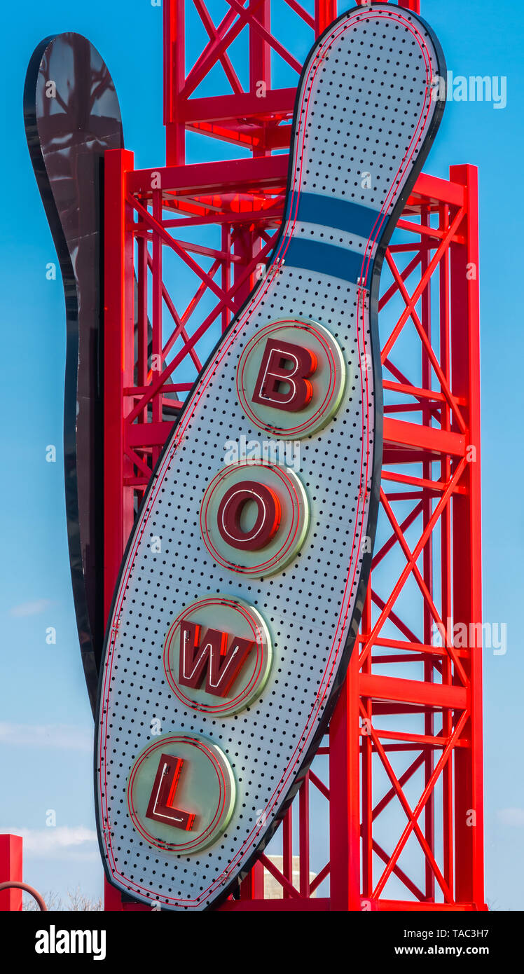 Bowling pin illuminated sign Stock Photo - Alamy