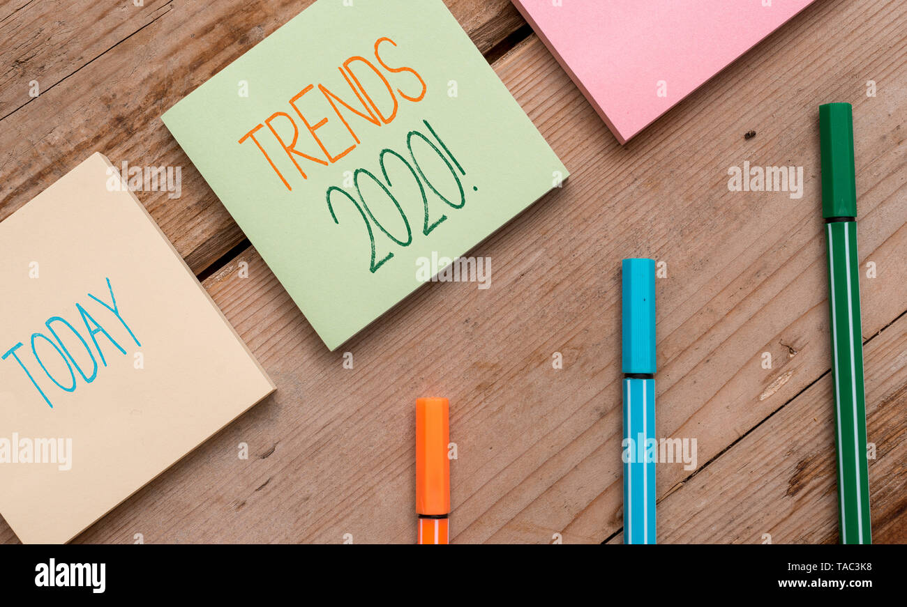 Text sign showing Trends 2020. Business photo showcasing general ...