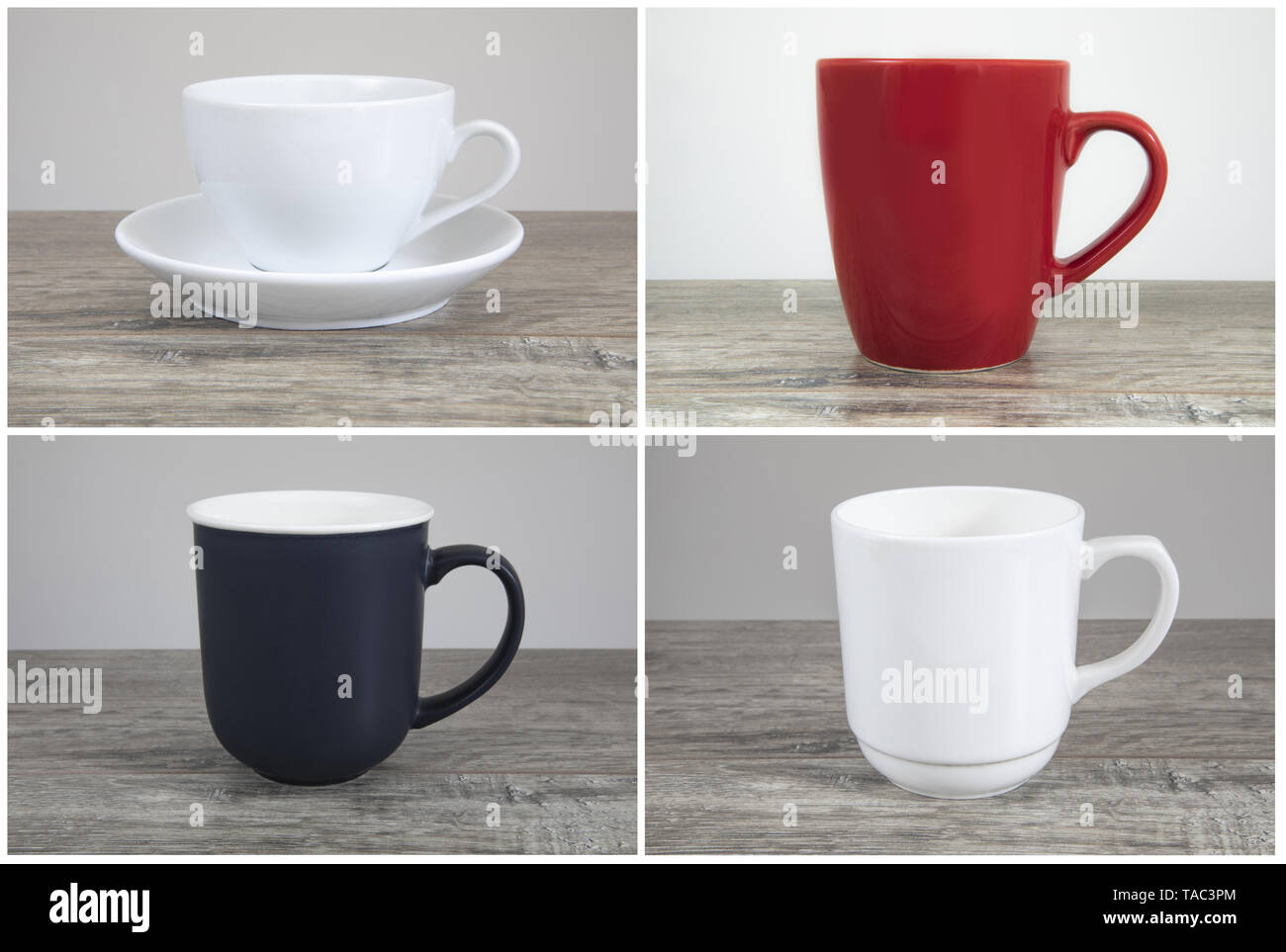 Set of multi colored cup and mug. Side view Stock Photo - Alamy