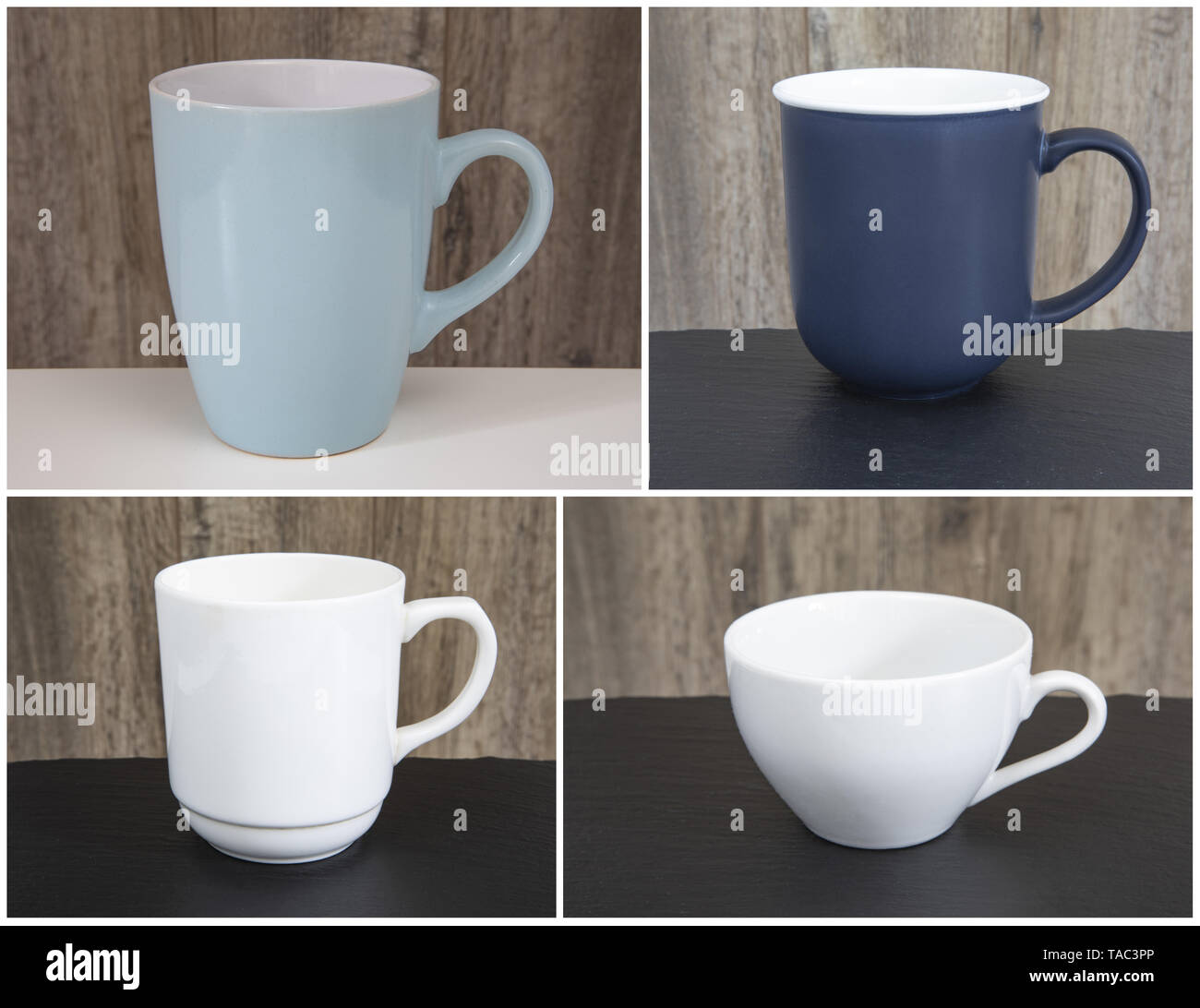Set of white and gray cup and mug. Side view Stock Photo - Alamy