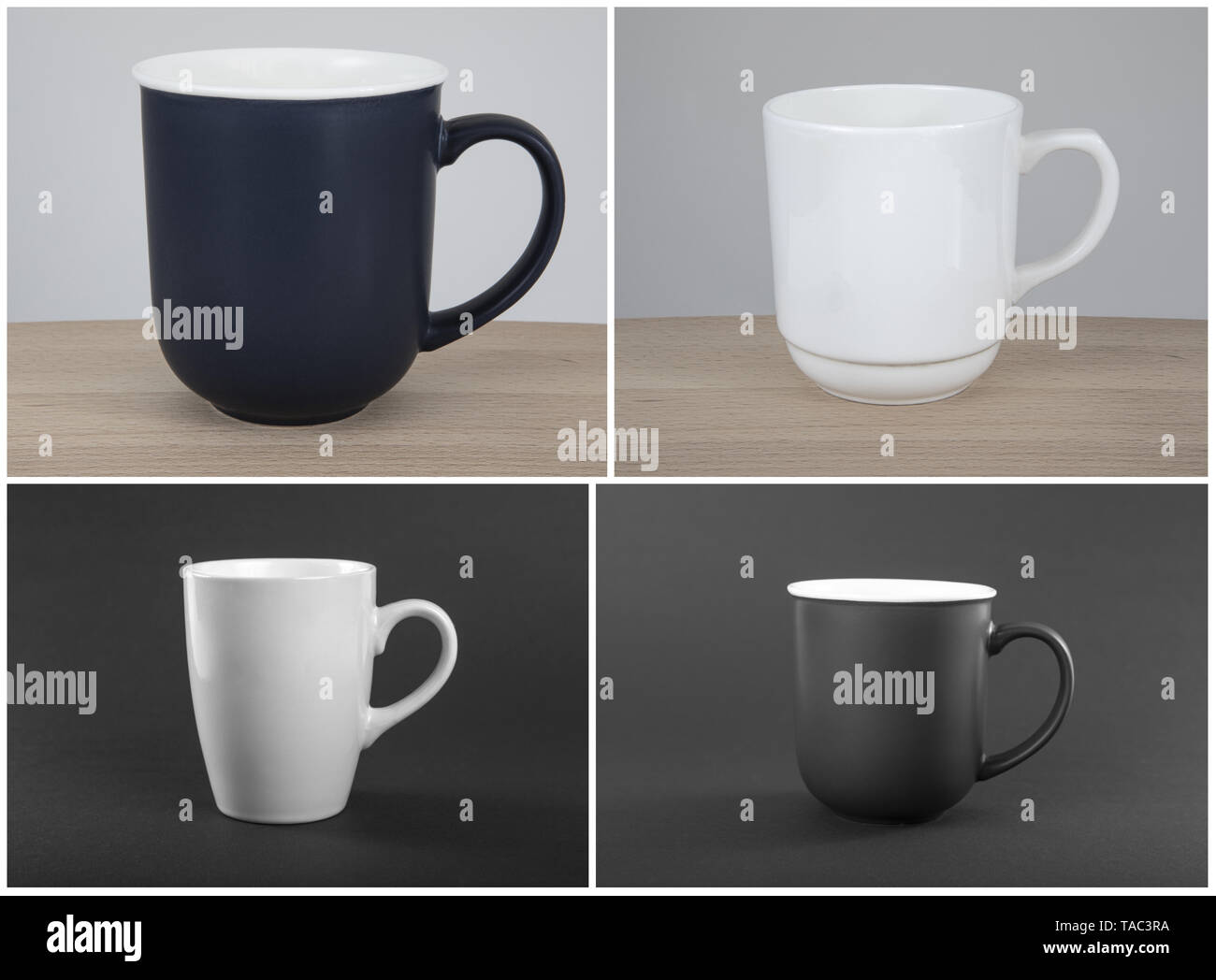 Set of white and gray cup and mug. Side view Stock Photo - Alamy