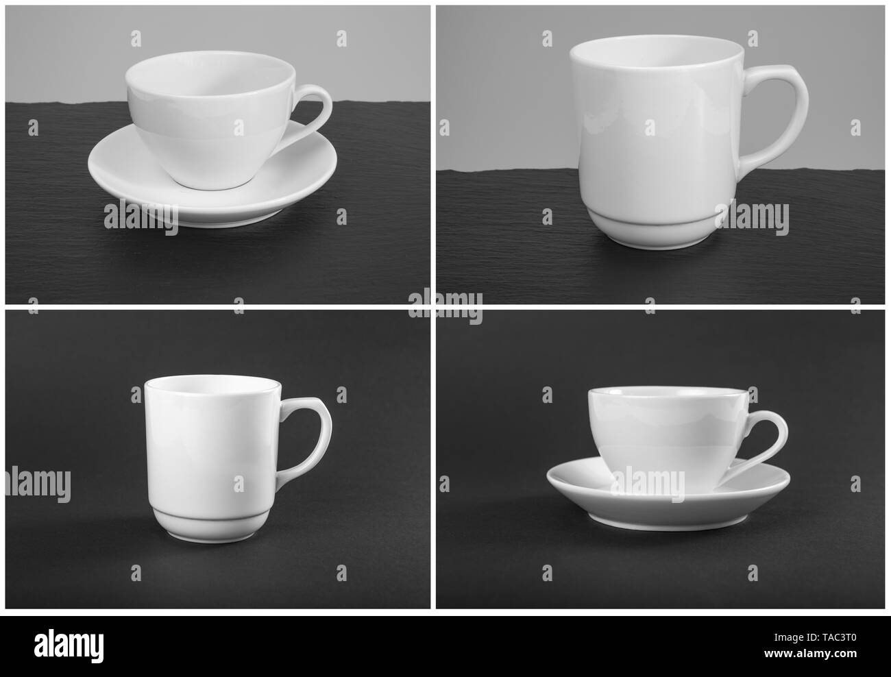 Set of white cup and mug. Side view Stock Photo - Alamy
