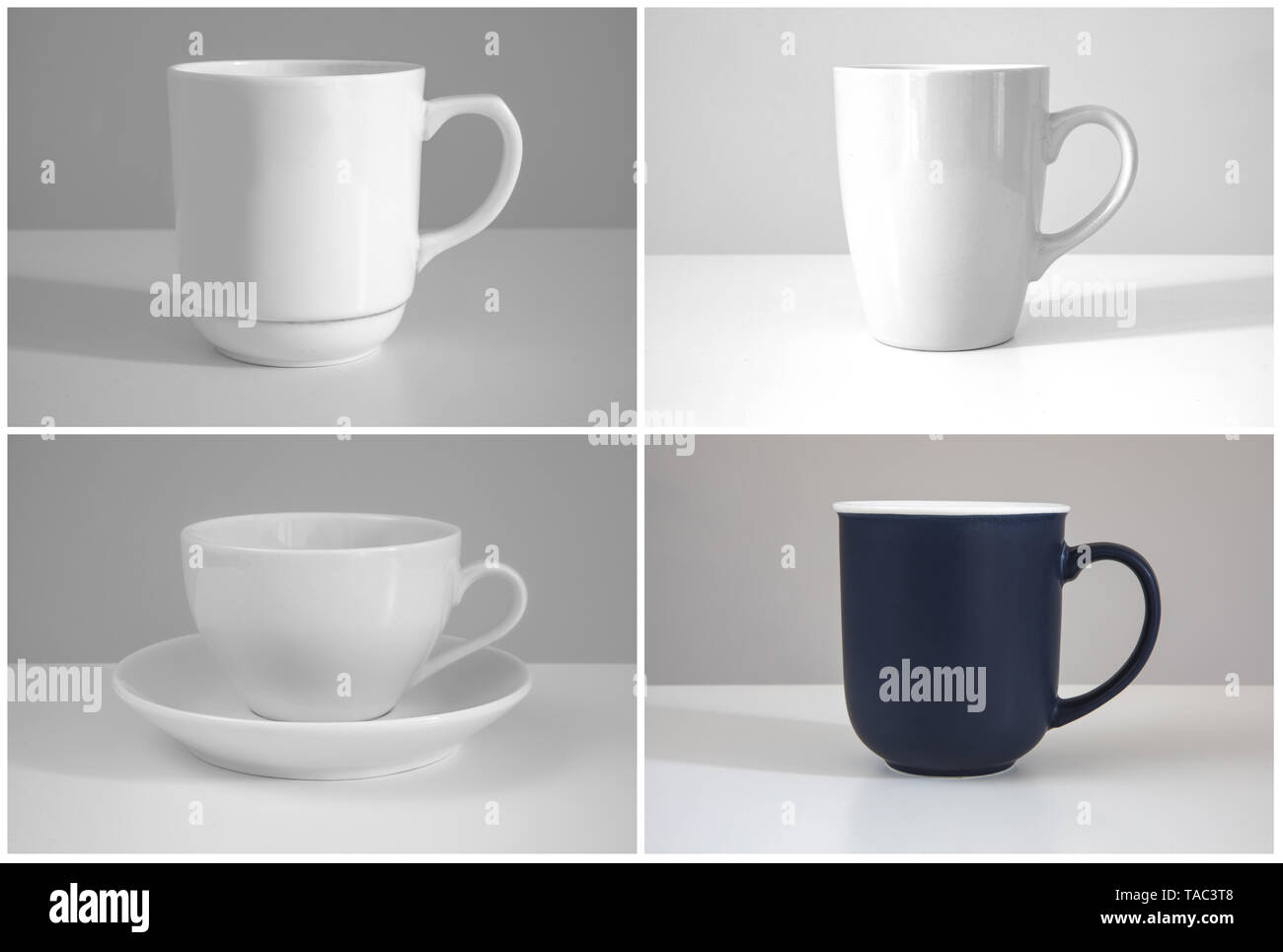 Set of white and gray cup and mug. Side view Stock Photo - Alamy