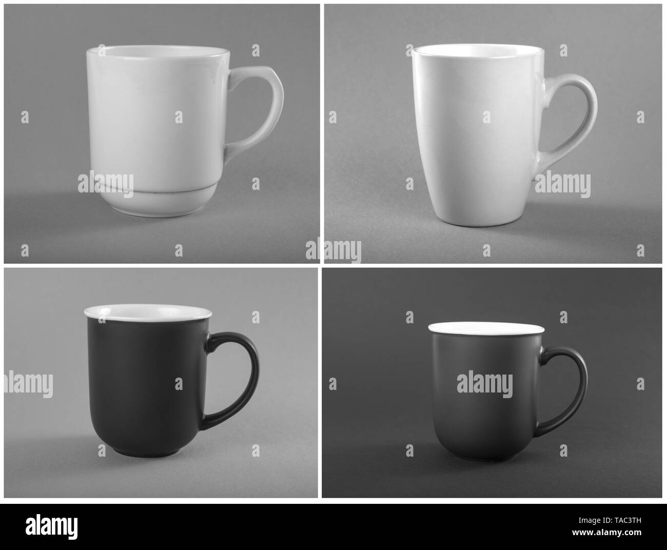 Set of white and gray cup and mug. Side view Stock Photo - Alamy