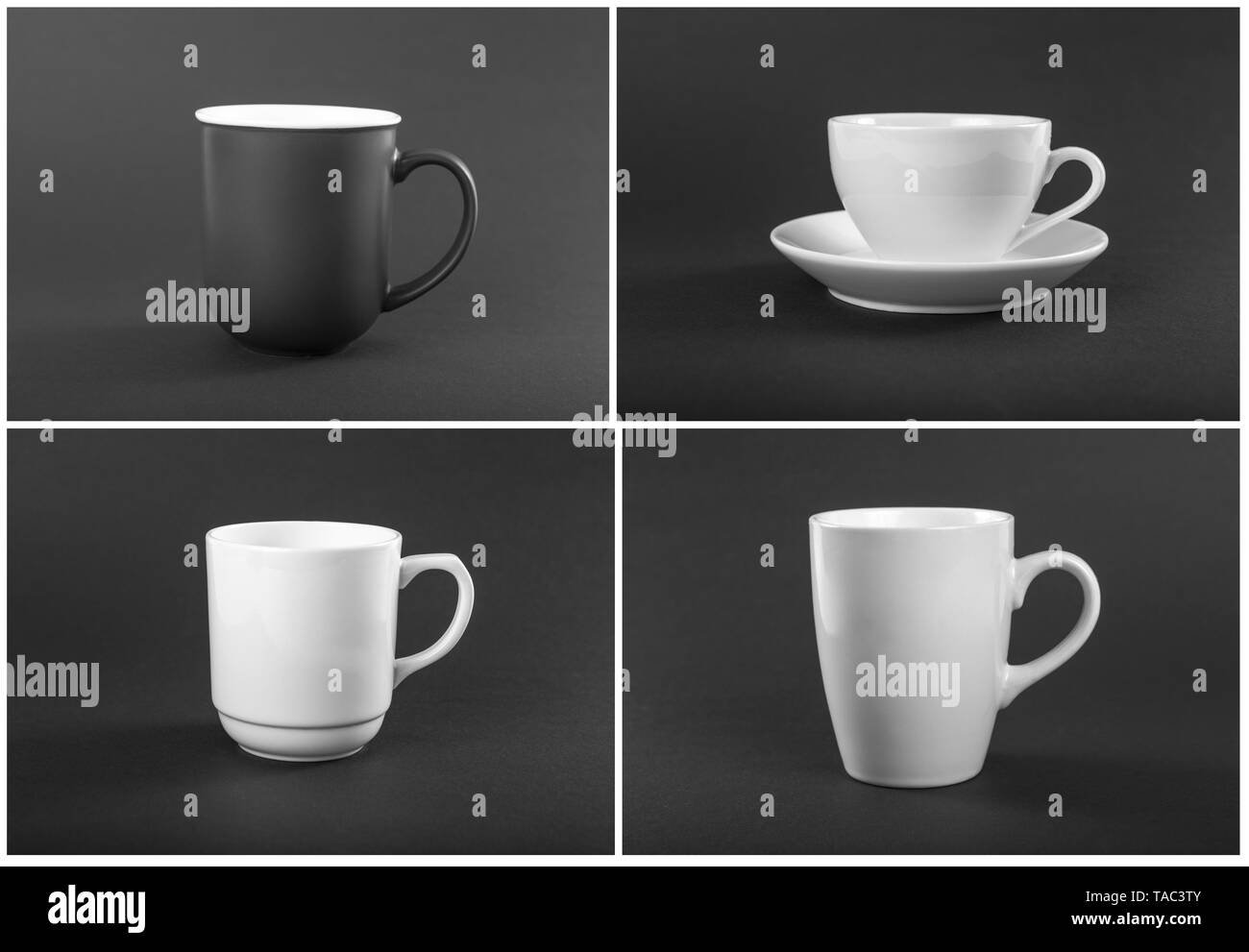 Set of white and gray cup and mug. Side view Stock Photo - Alamy