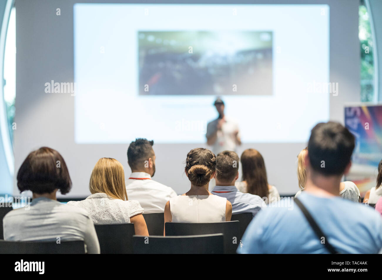 Business speaker giving a talk at business conference event Stock Photo ...