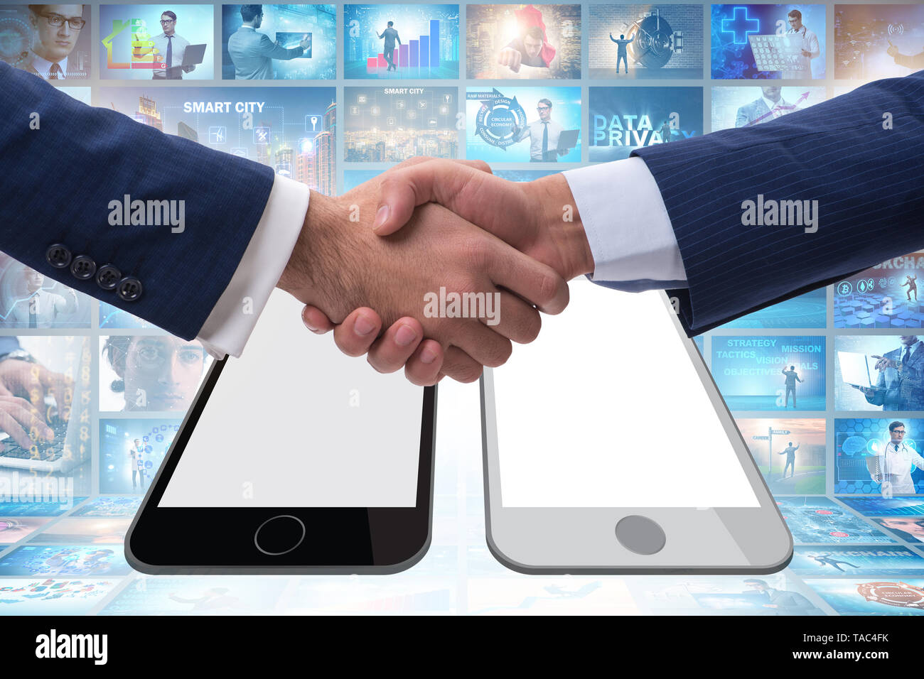 Concept of communication with businessmen handshaking Stock Photo - Alamy