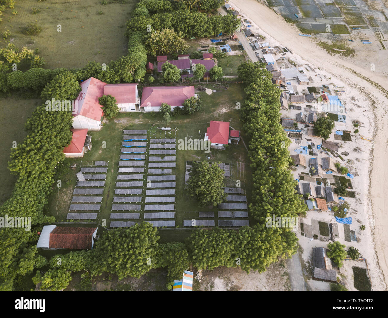 Indonesia, Sumbawa, Kertasari, Aerial view of algae drying area Stock ...