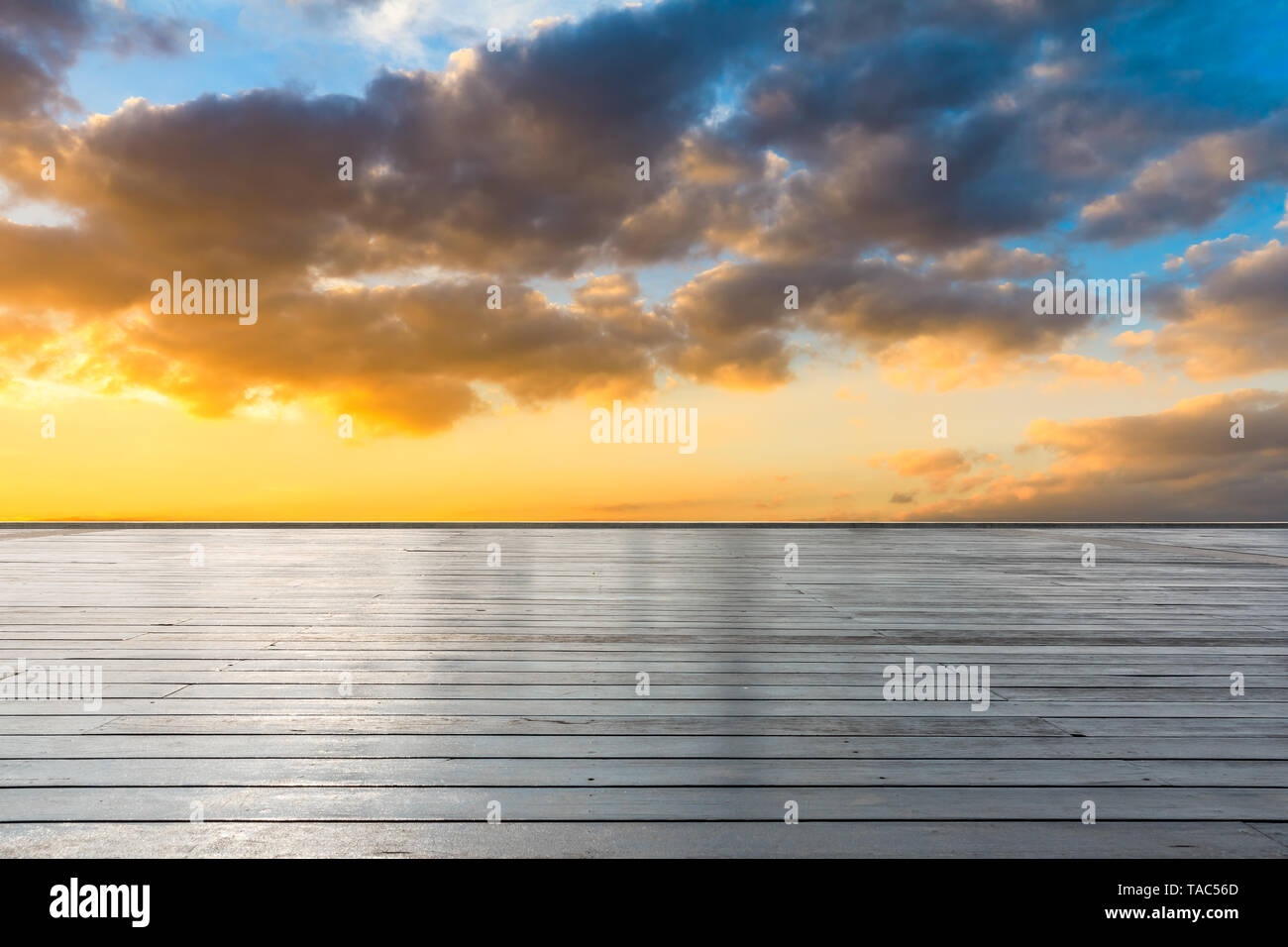 Wood square floor and beautiful sky at sunrise Stock Photo - Alamy