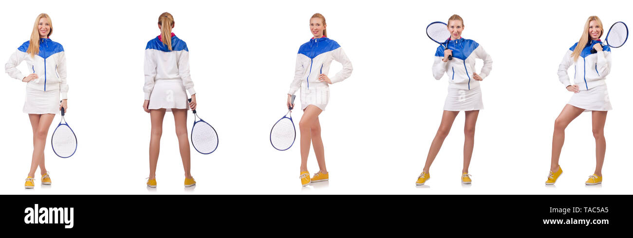 Young beautiful lady playing tennis isolated on white Stock Photo - Alamy