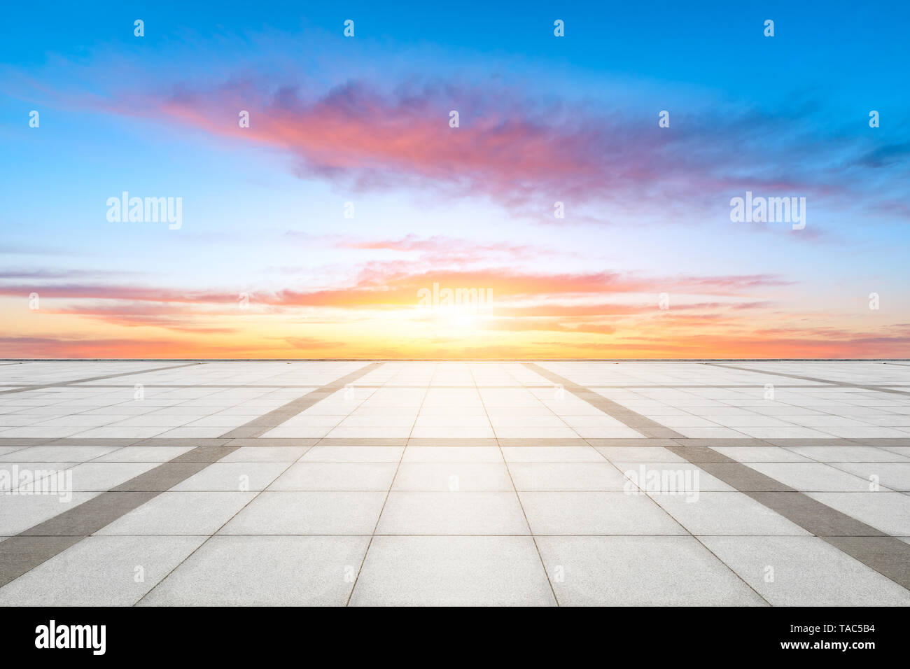 Empty square floor and beautiful sky at sunrise Stock Photo - Alamy