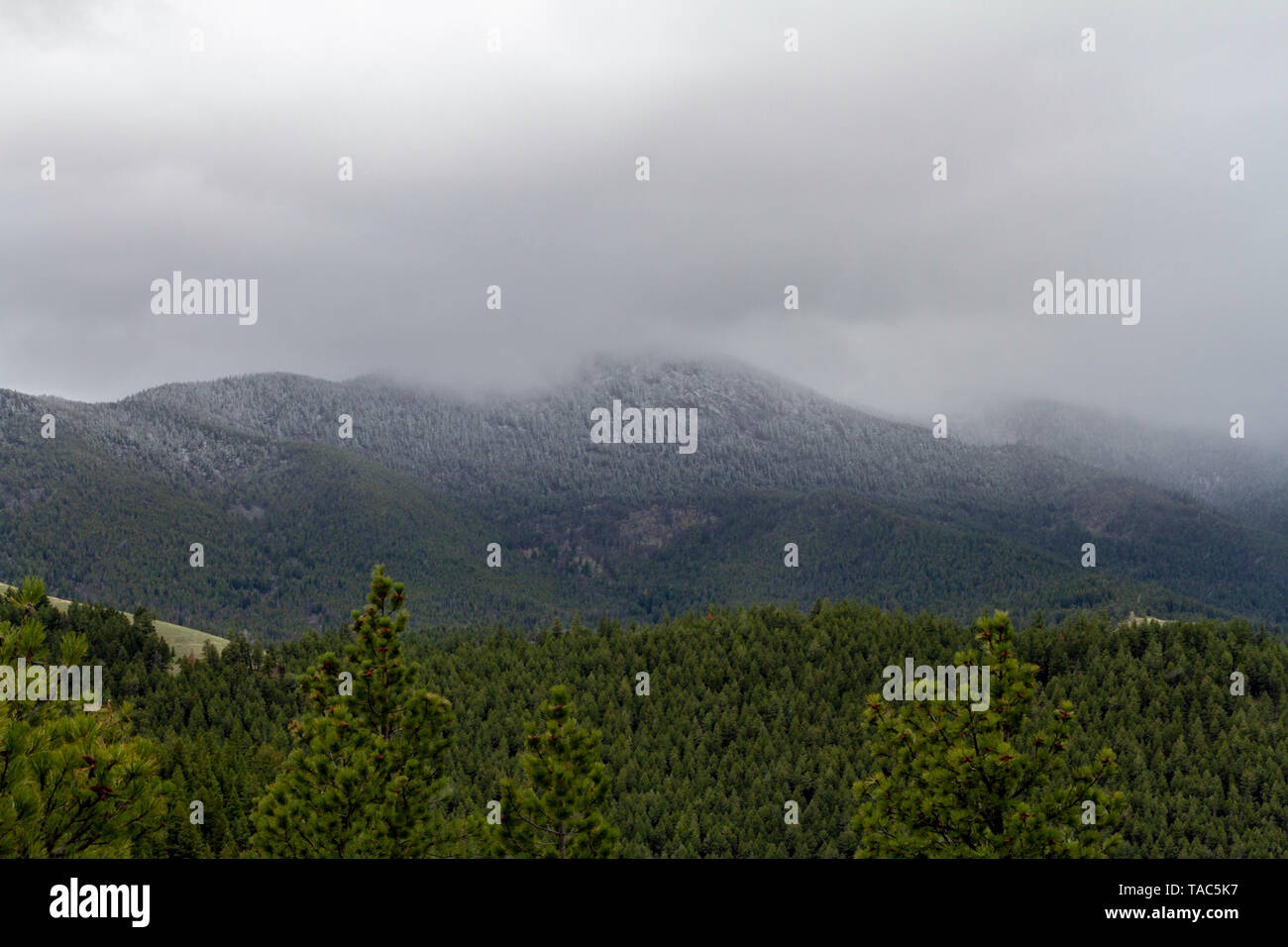 Montana landscape with a skiff of new spring snow, Helena, Central ...