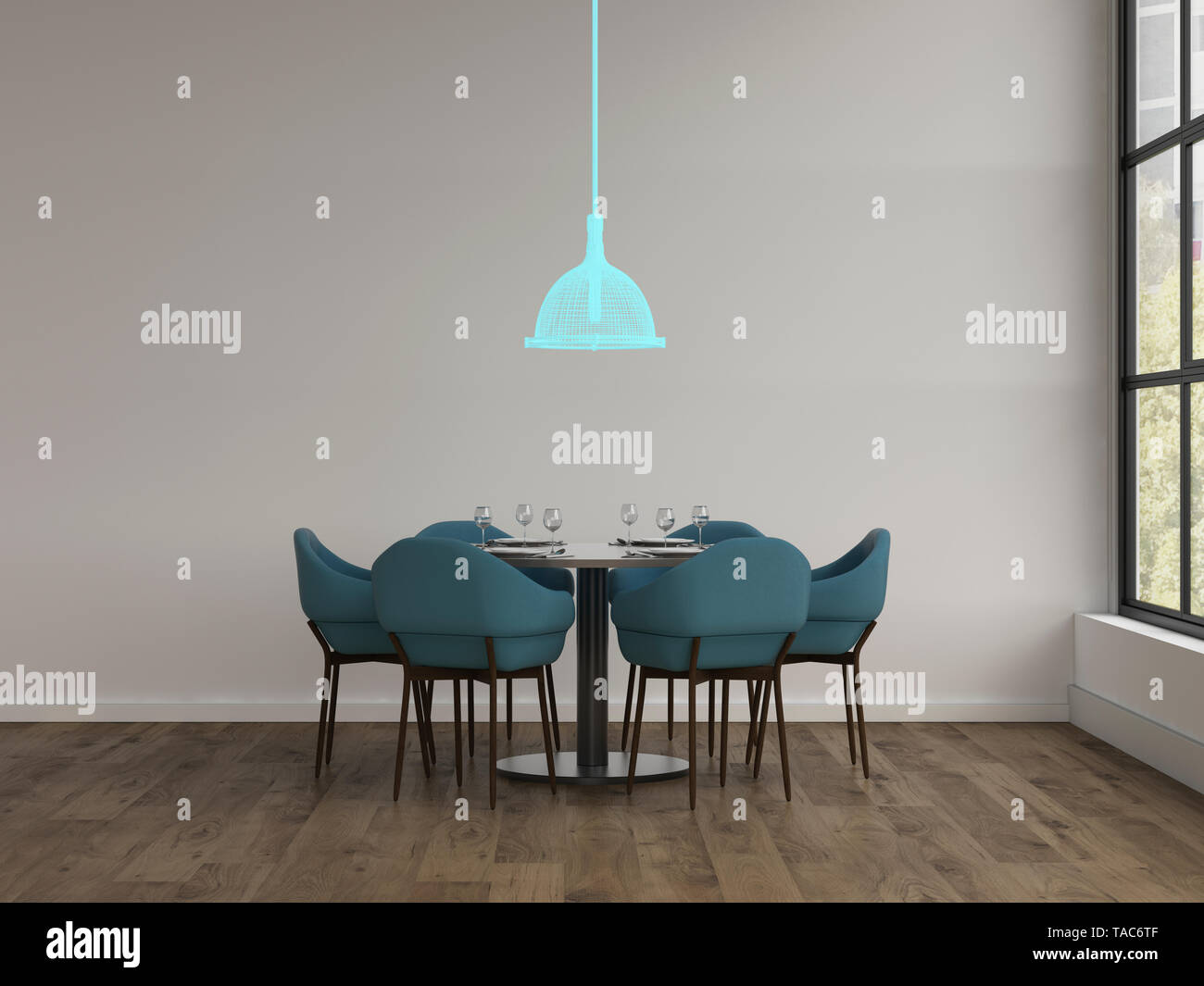 Hologram of ceiling lamp in modern dining room hi-res stock photography ...