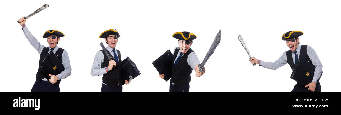 One-eyed man with weapon isolated on white Stock Photo - Alamy