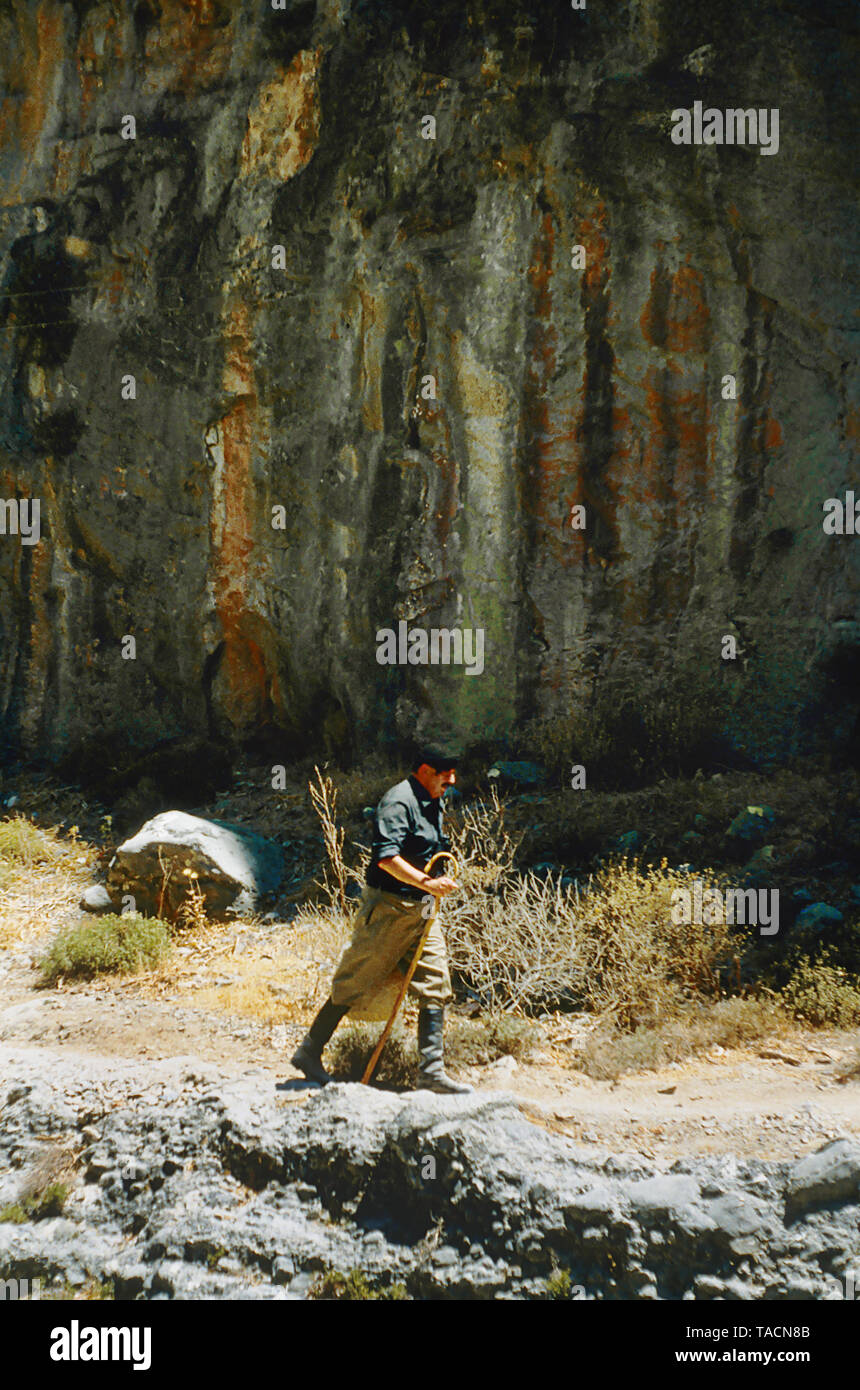 Shepherd in traditional dress, Samaria Gorge, Crete, circa 1979 Stock ...