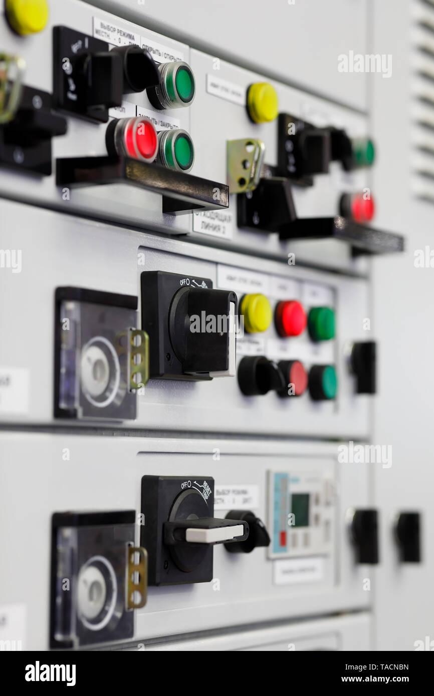 Electric distribution cabinet with control panel. Selective focus Stock ...