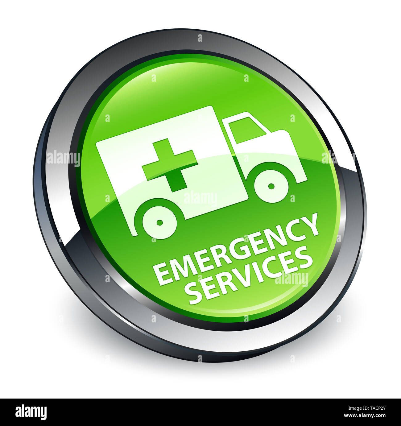 Emergency services isolated on 3d green round button abstract ...