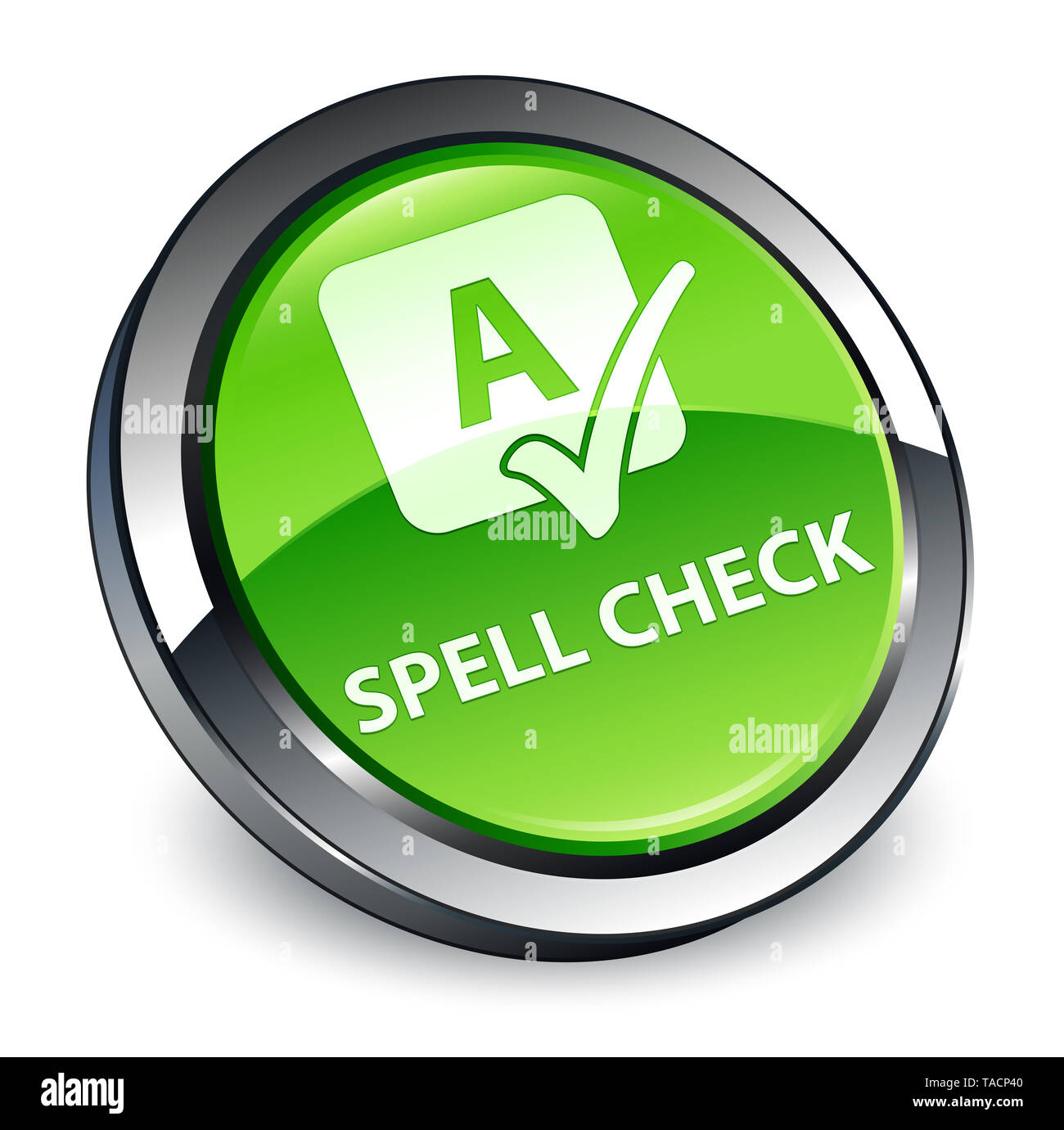 Spell check isolated on 3d green round button abstract illustration ...