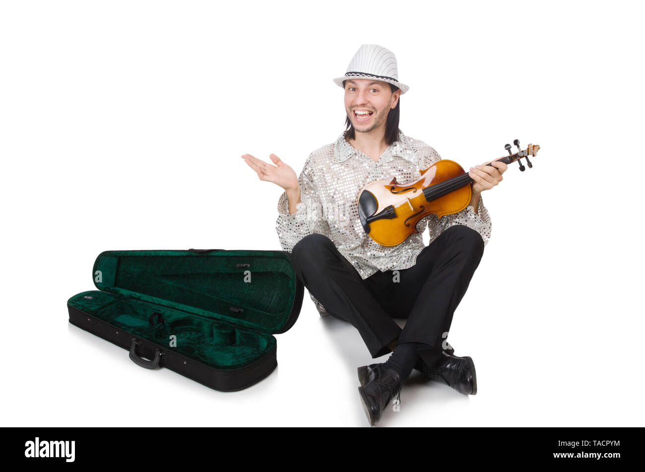 Travelling musician isolated on white Stock Photo - Alamy