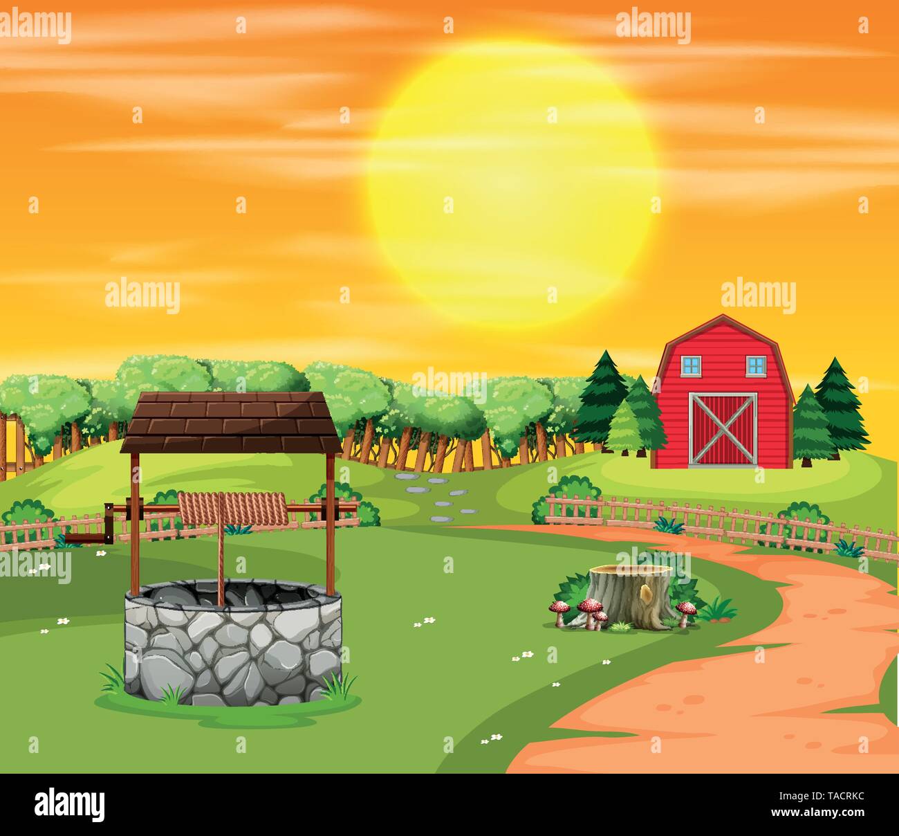 A sunset farmland landscape illustration Stock Vector Image & Art - Alamy