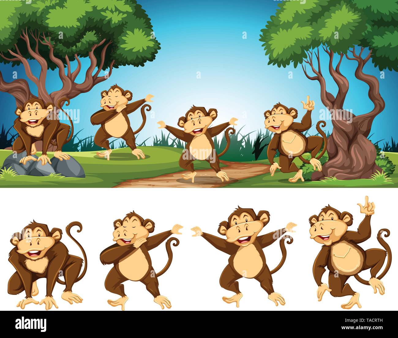 Group of monkey in nature illustration Stock Vector Image & Art - Alamy