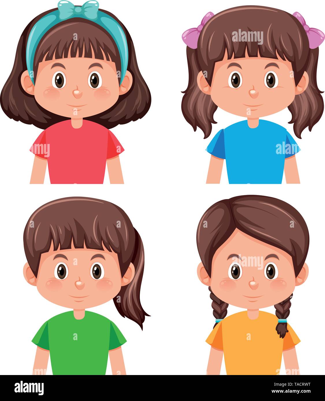 Set Of Brunette Girl Character Illustration Stock Vector Image And Art