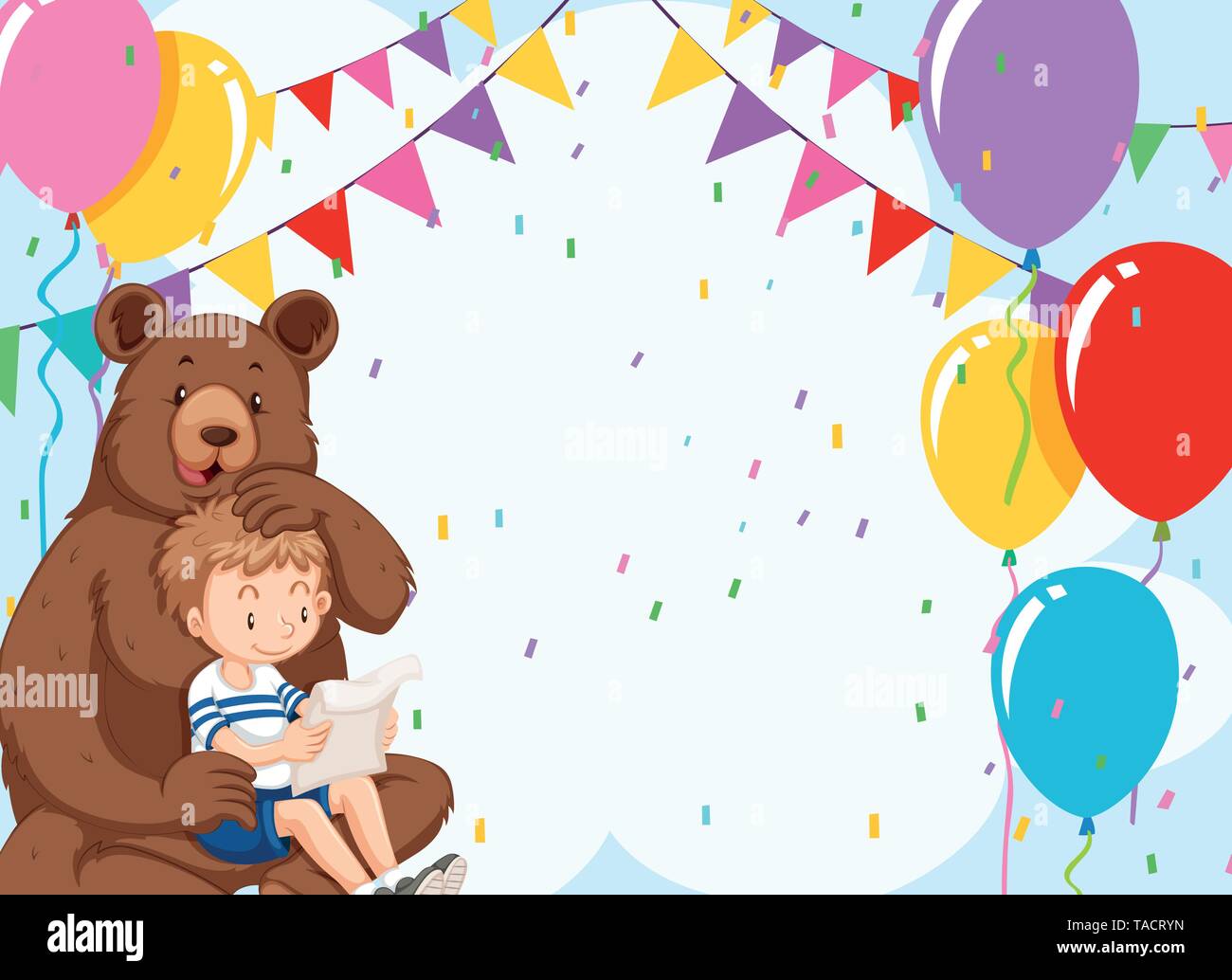 Bear and boy on birthday template illustration Stock Vector Image & Art ...