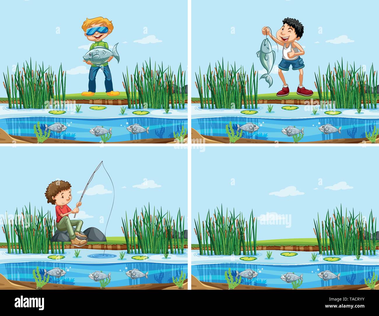 Set of people catching a fish illustration Stock Vector Image & Art - Alamy