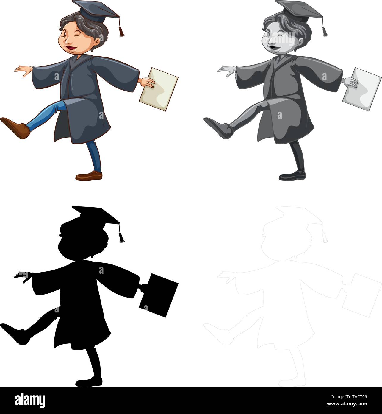 Cartoon graduate man graduation gown hi-res stock photography and ...