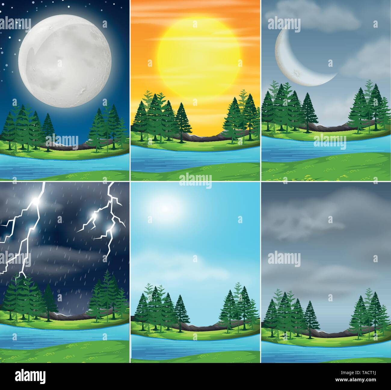 Set of nature landscape different weather illustration Stock Vector ...
