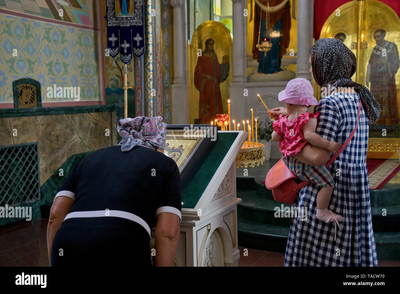 Russian Orthodox church service in Volgograd on the Volga river, Russia ...