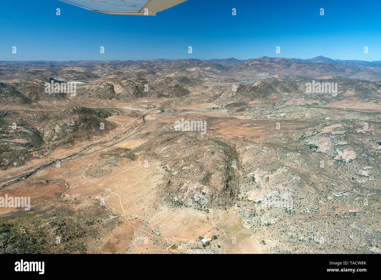 Aerial view of the N7 road just south of the town of Springbok in the ...