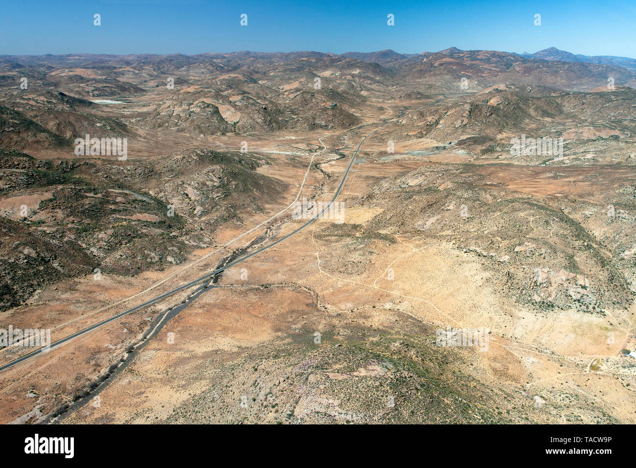 Aerial view of the N7 road just south of the town of Springbok in the ...